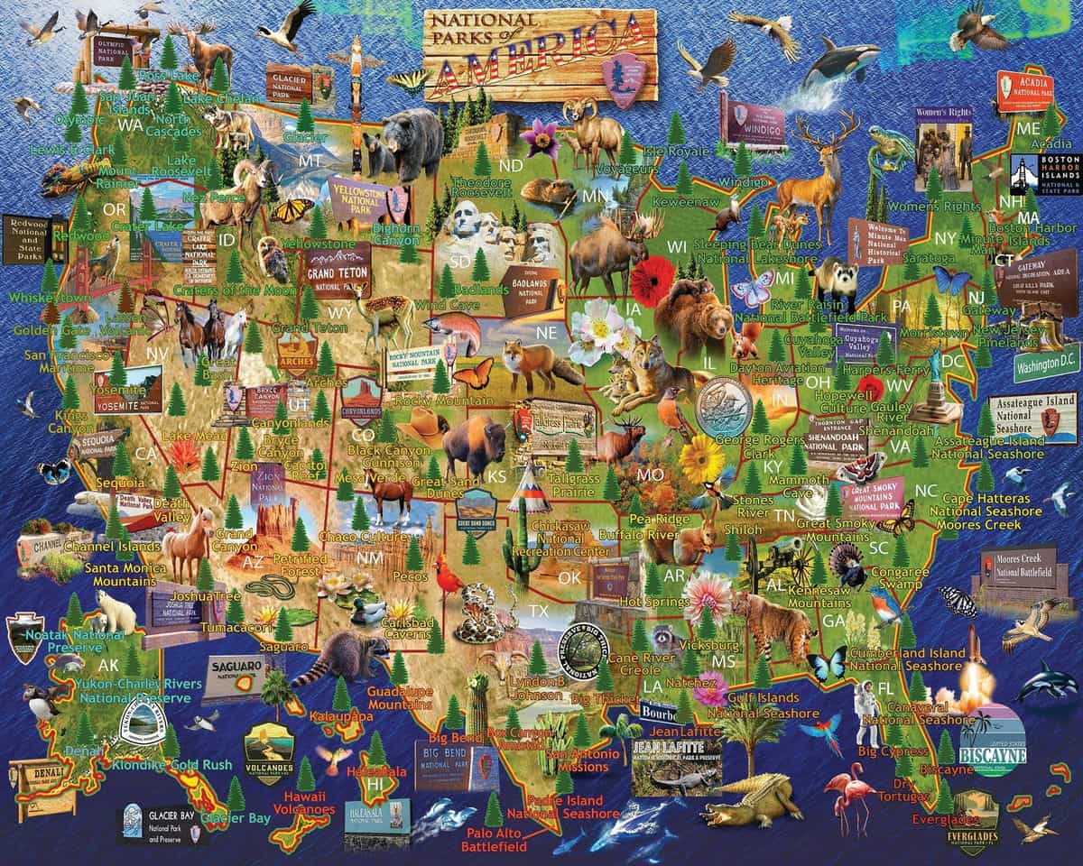 1000 Piece Jigsaw Puzzle - National Parks Map (1976pz) – White Mountain ...