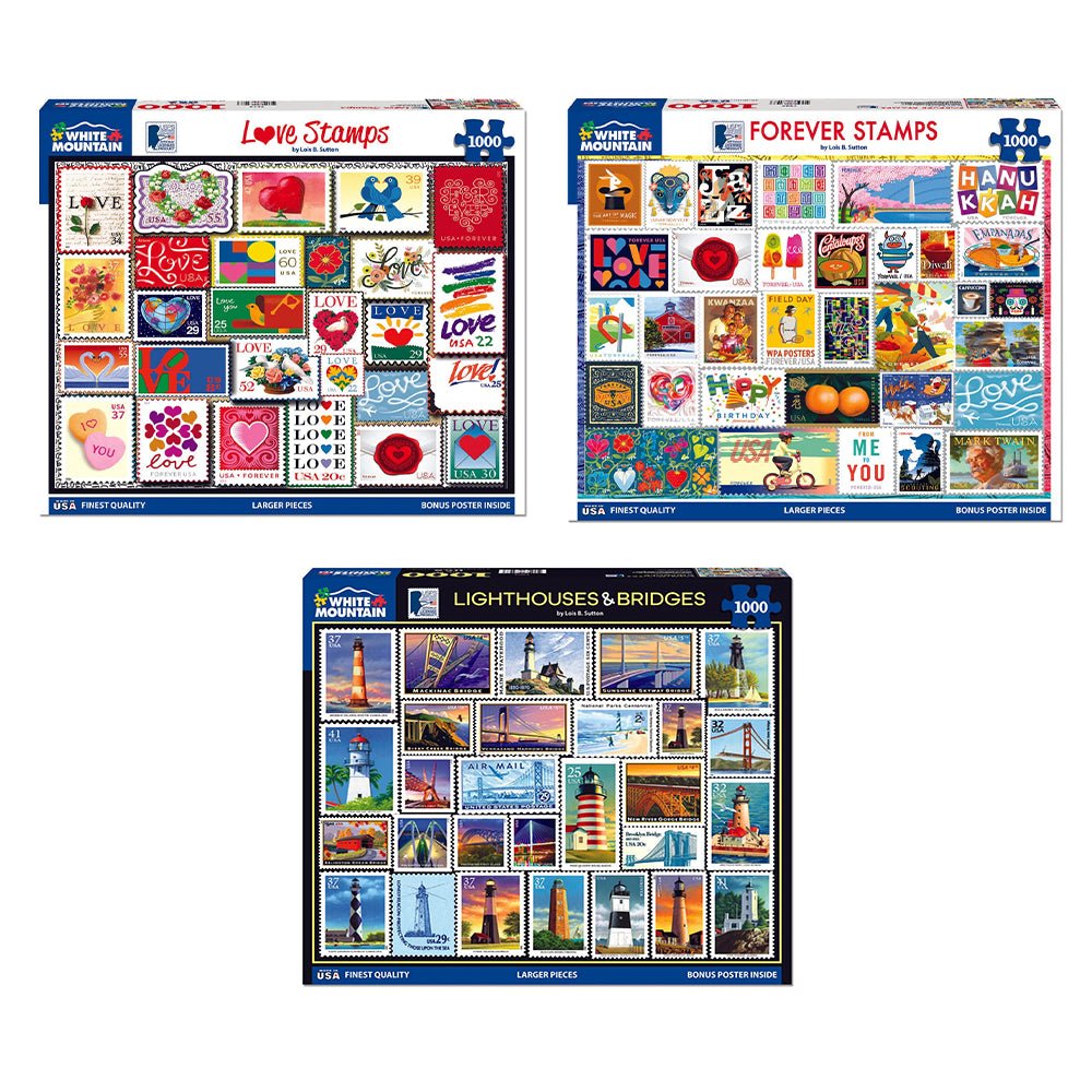 Set of 3: Stamps Collectors Bundle 1000 piece – White Mountain Puzzles