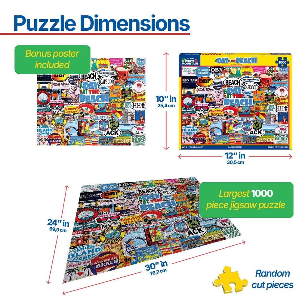 1000 Piece Puzzle- A Day At The Beach – White Mountain Puzzles