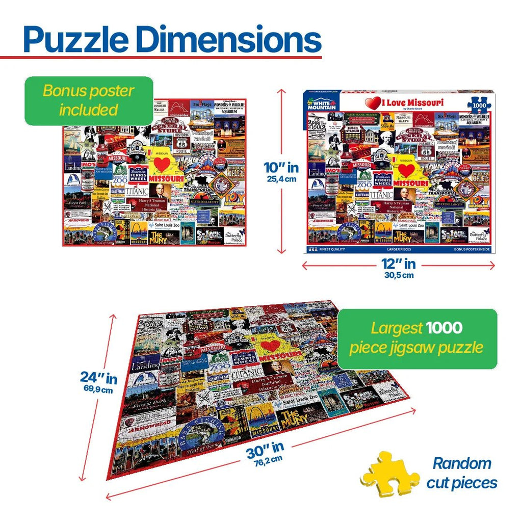 1000 Piece Jigsaw Puzzle - I Love Missouri – White Mountain Puzzles