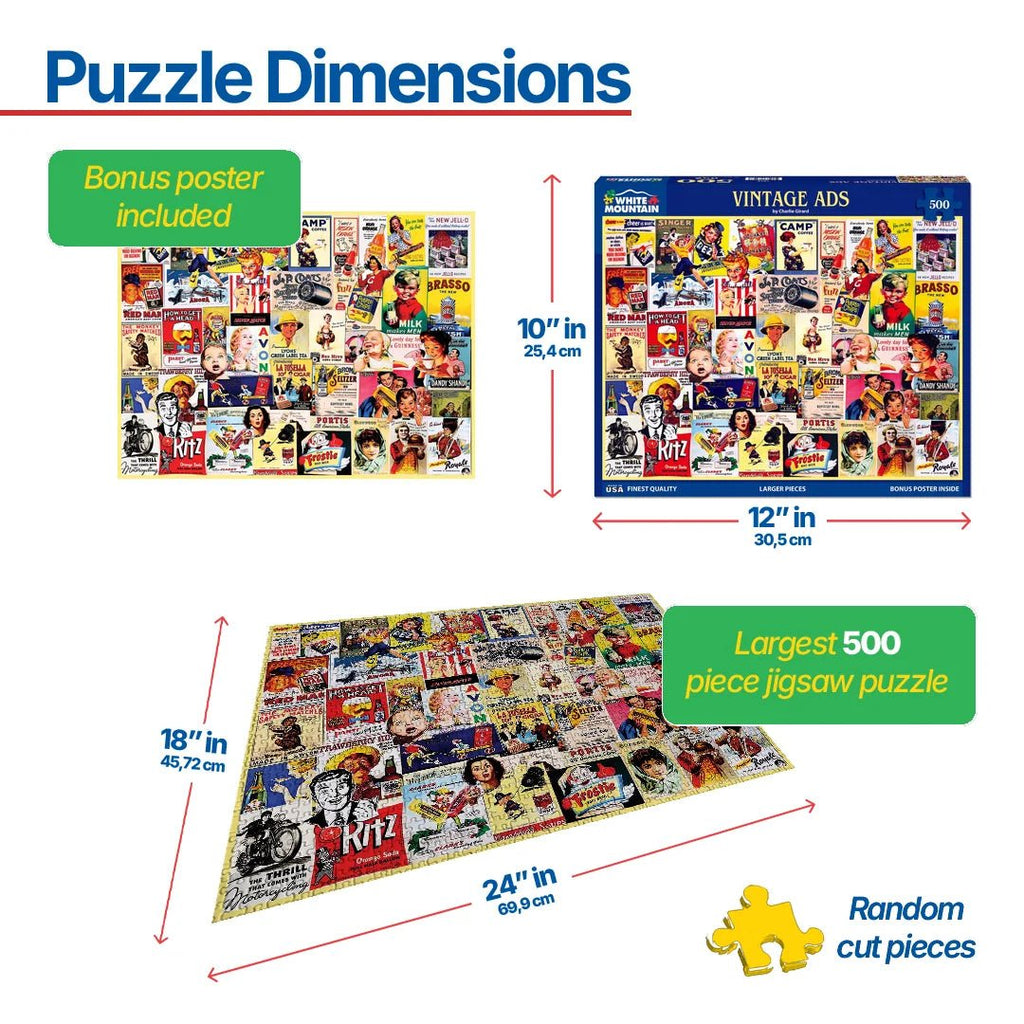 Vintage Ads (1813pz) - 500 Piece Jigsaw Puzzle – White Mountain Puzzles