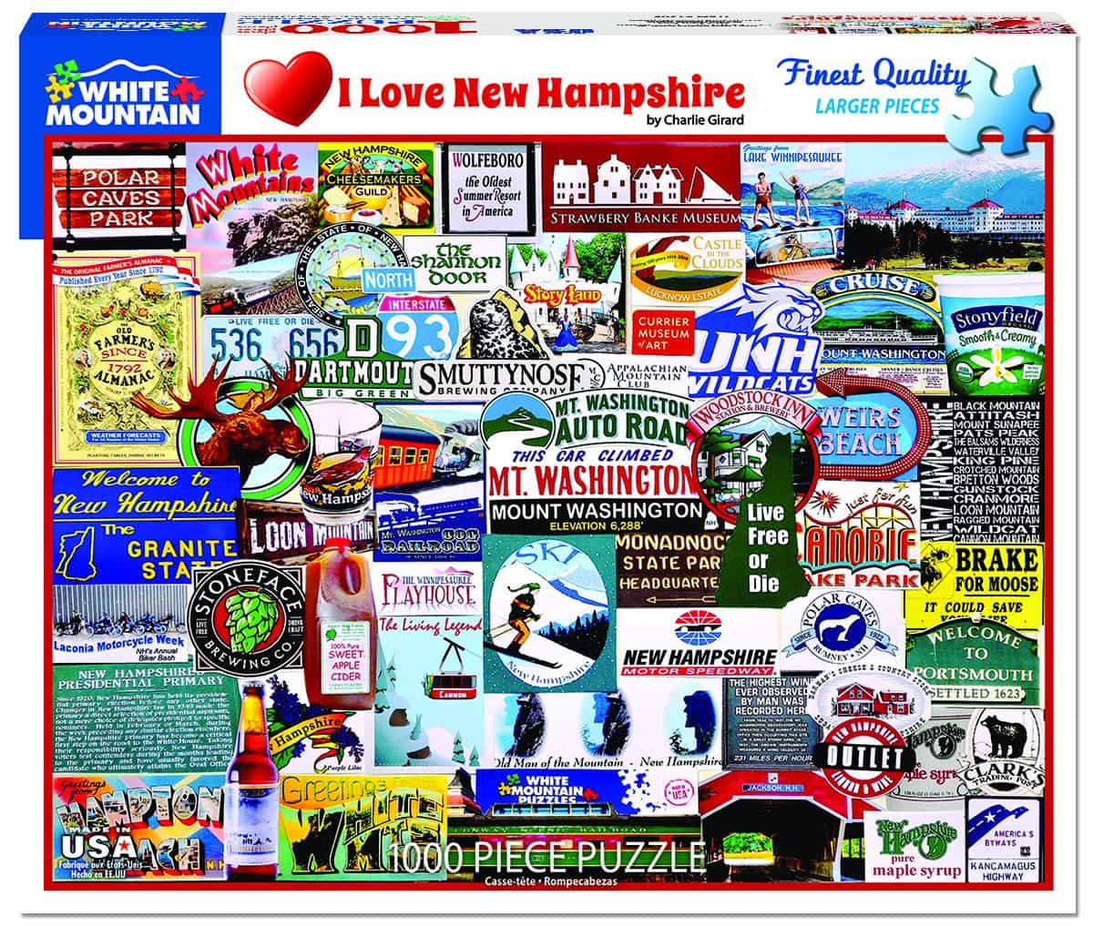 1000 Piece Jigsaw Puzzle - I Love New Hampshire – White Mountain Puzzles